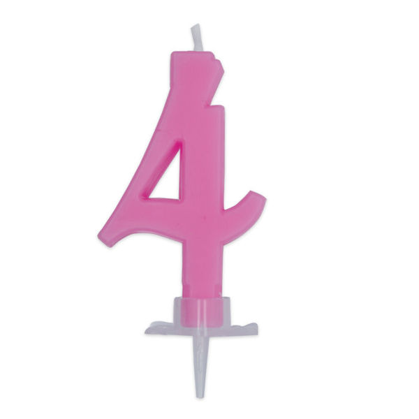 Partycolare- Candelina Italic Numero 4 Rosa 7 cm