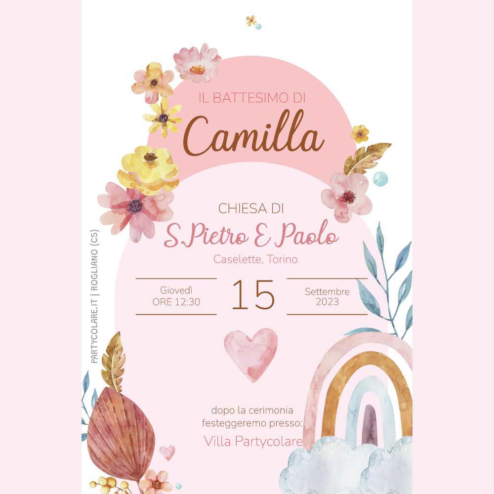 Partycolare- Biglietto Invito Battesimo Arcobaleno